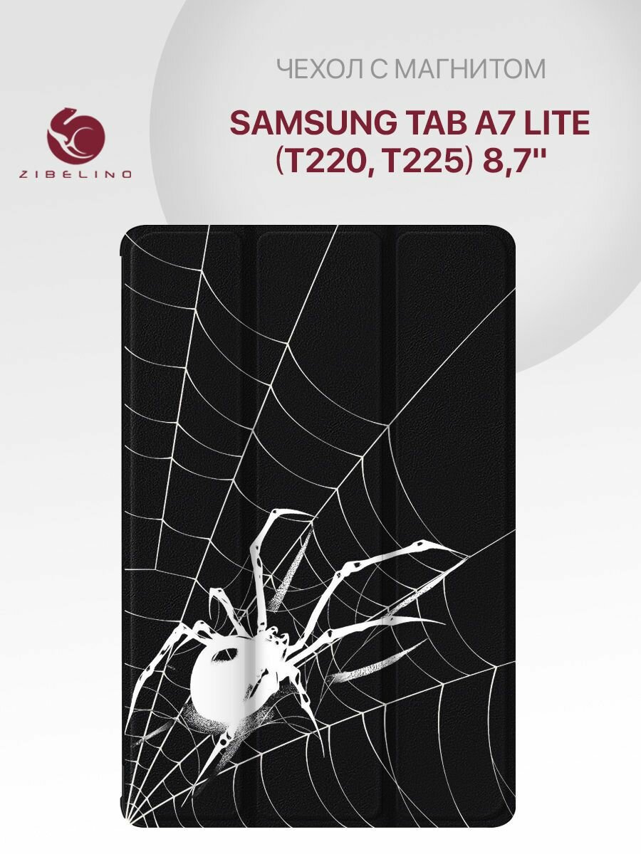 Чехол на Samsung Tab A7 Lite 8.7" (T220 T225) с рисунком, с магнитом, черный с принтом паук крестовик
