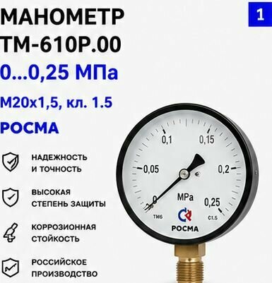 Манометр ТМ-610Р.00 (0.0,25 МРа) М20х1,5 кл 1.5 - росма