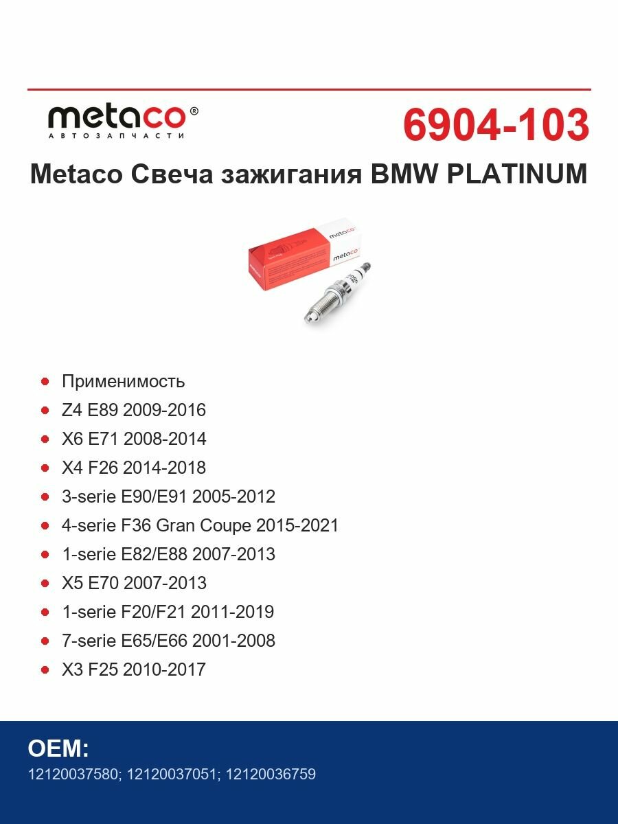 Metaco Свеча зажигания BMW PLATINUM