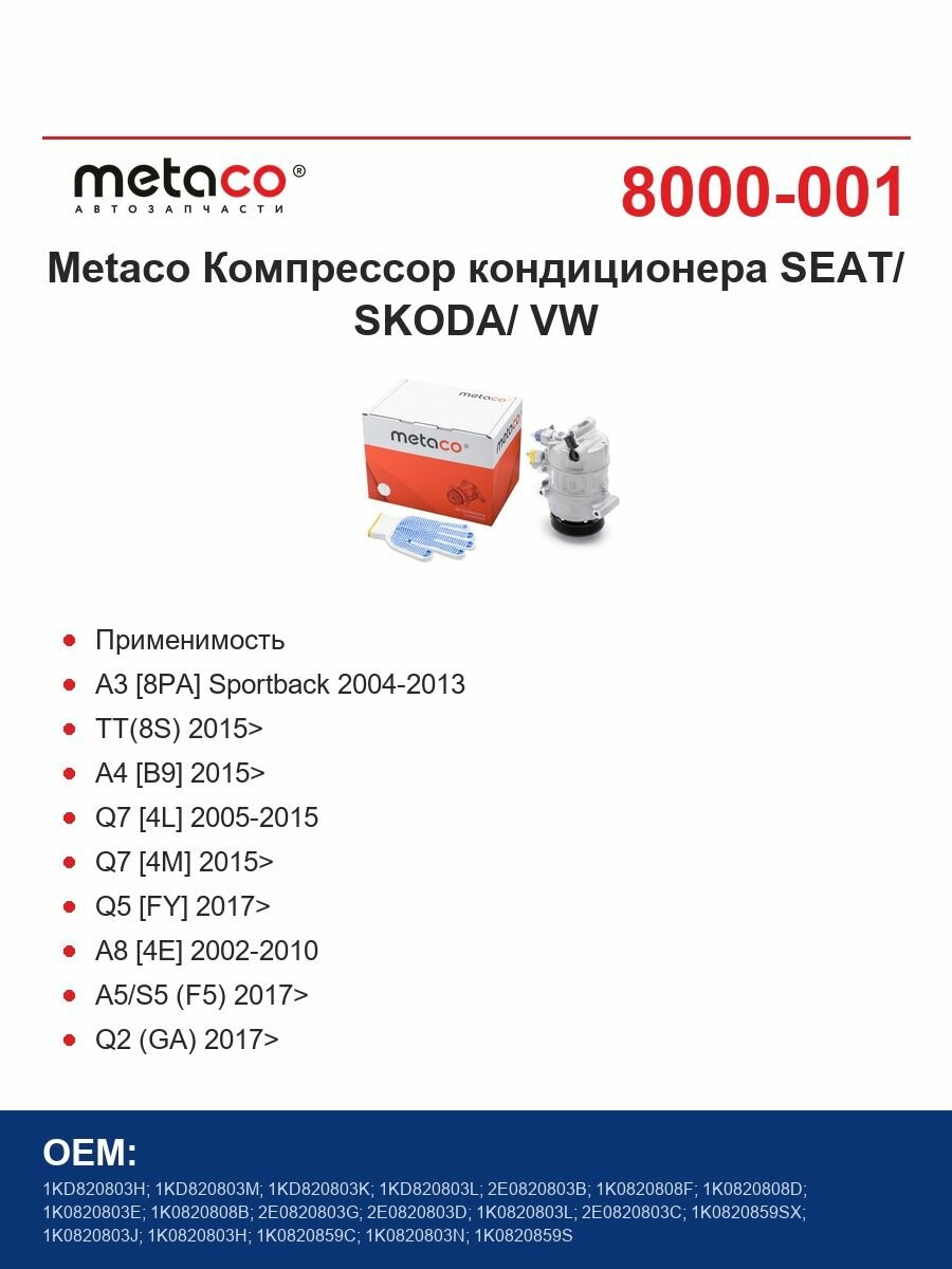 Metaco Компрессор кондиционера SEAT/ SKODA/ VW