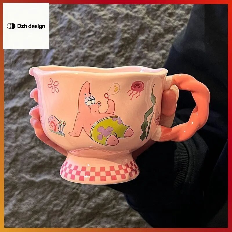 Розовая керамическая кружка с Патриком из мультфильма Spongebob, объём 360 мл, 1 штука, Премиум качество