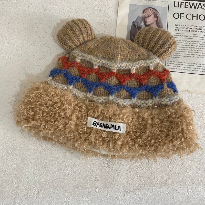 DIY Бини Ушки Медведя Женская Корейская Зимняя Флис Акрил