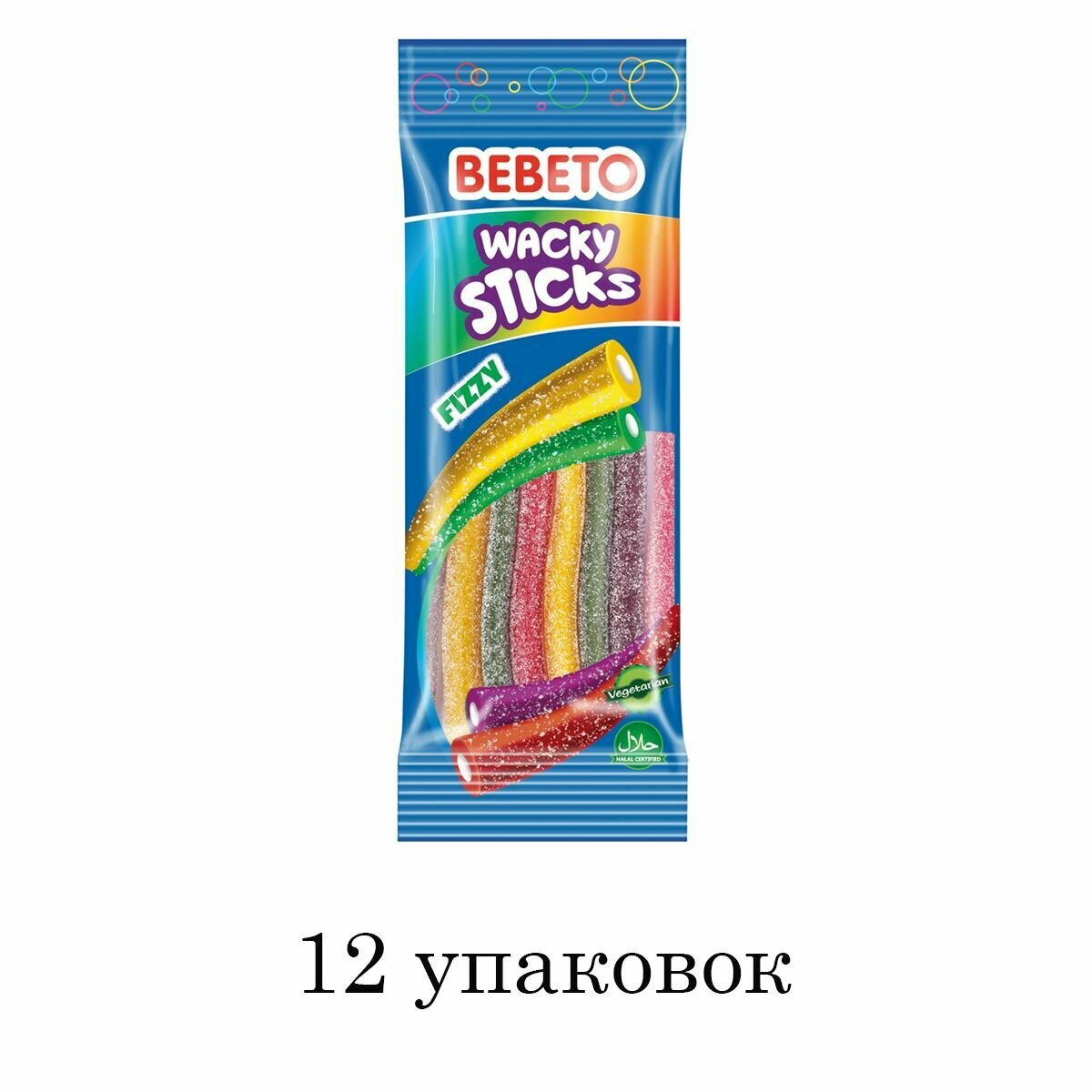 Bebeto мармелад жевательный Wacky Sticks Fizzy, 75г, 12 уп