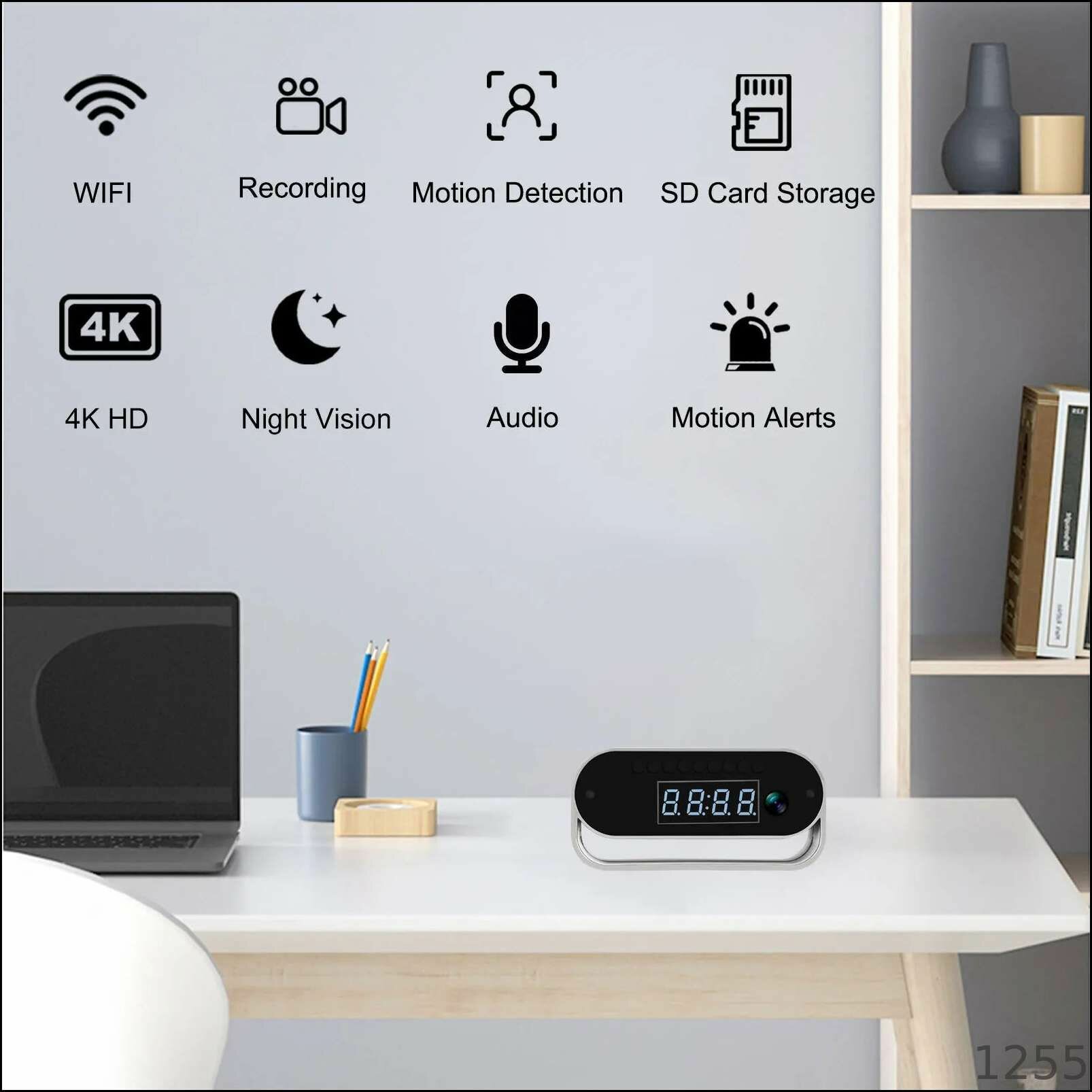 4K HD Camera Clock - Камера наблюдения с WiFi, ночным видением, обнаружением движения, дистанционным просмотром, записью, поддержкой приложений и питанием от батареи11
