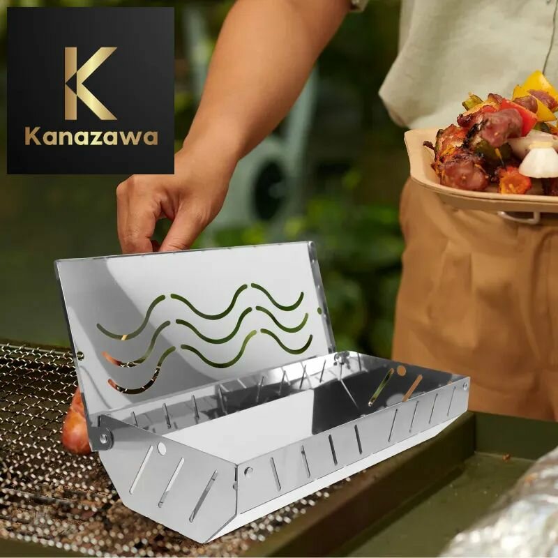 Серебристые коробки для копчения из нержавеющей стали с крышками для газового и угольного гриля, набор 2 шт