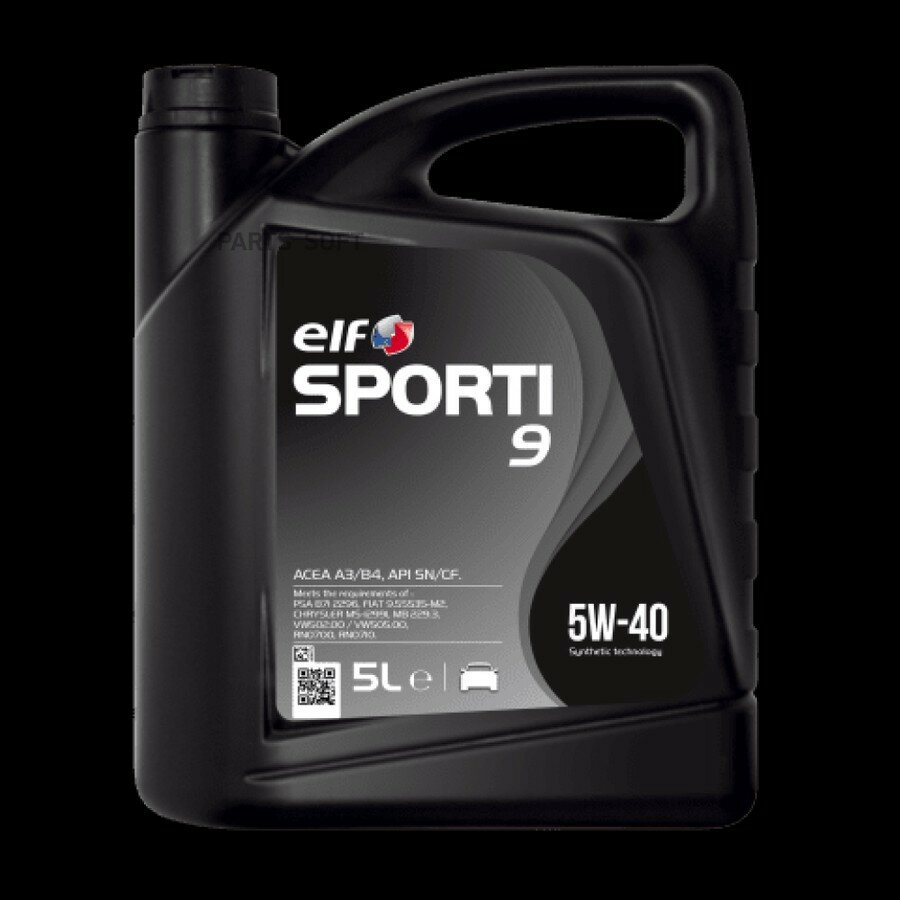 5L Масло моторное ELF SPORTI 9 5W40 A3/B4 SN/CF VW50200/50500 MB229.3 RN0700/0710 от официального дистрибьютора, ELF, артикул 214252