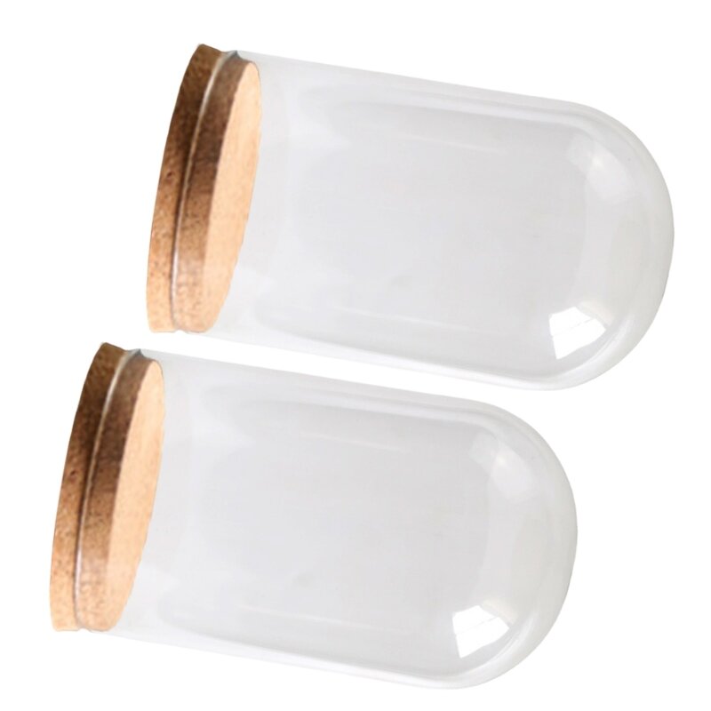 Pack of 2 Mini Glass Cloche Display Stand with Cork Base for Home Decors Project