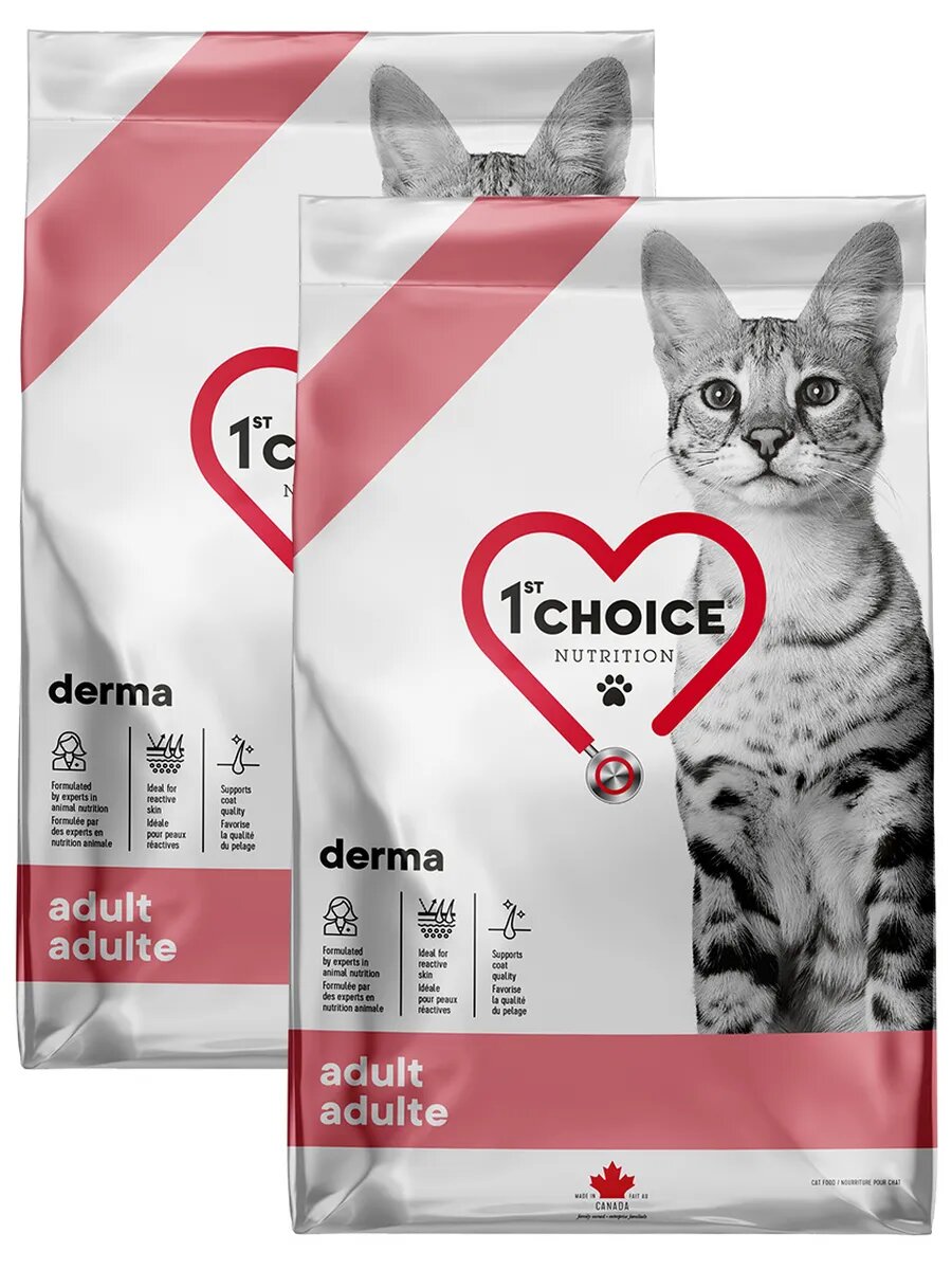 Корм сухой 1st Choice Care Cat Adult Derma беззерновой для взрослых кошек, с чувствительной кожей, лосось, 340 г 2 шт