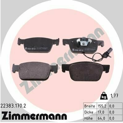 Колодки тормозные диск ПЕР AUDI A4 15-, A5 09- ZIMMERMANN 223831702