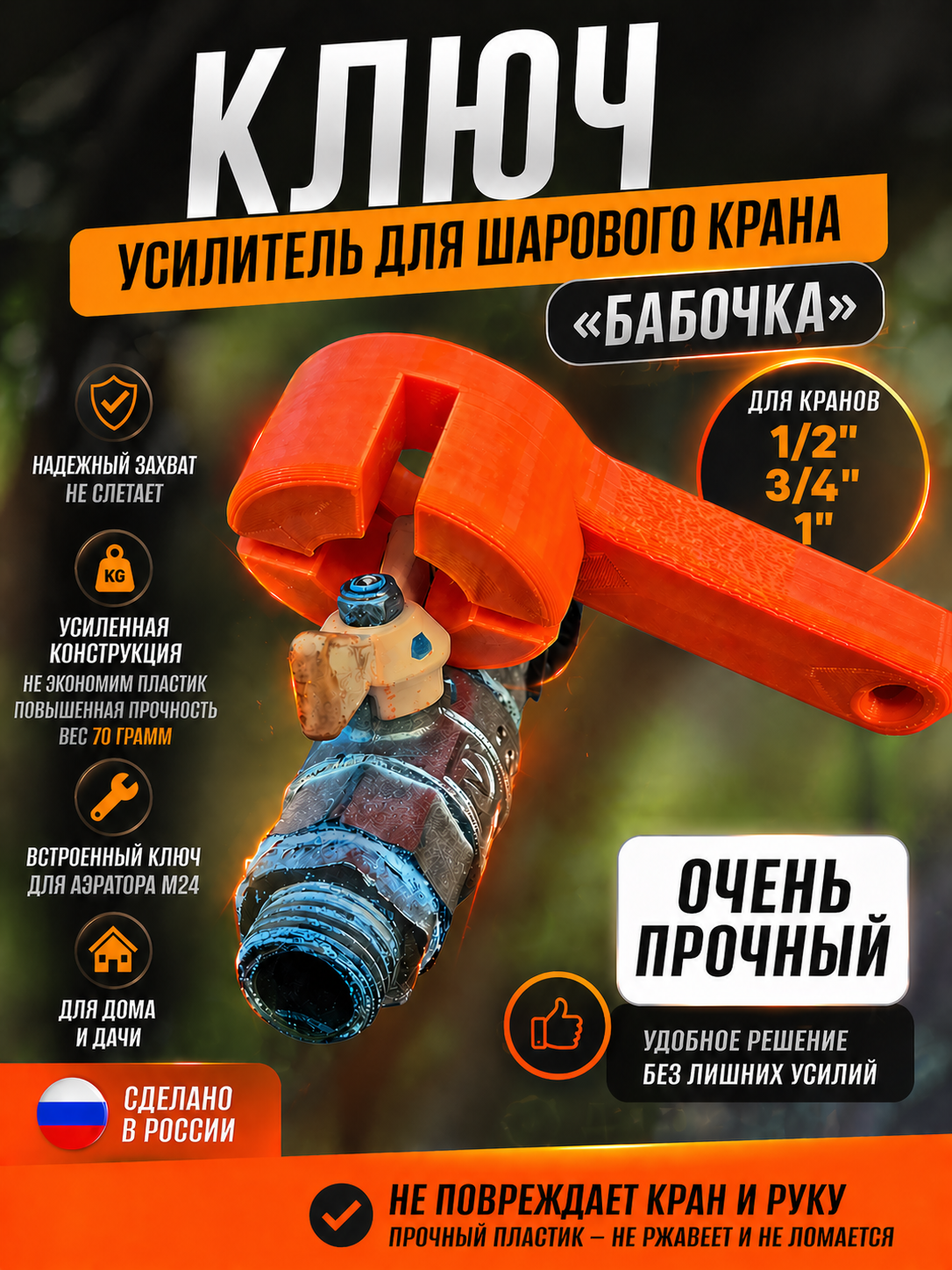 Ключ усилитель для шарового крана "бабочка"