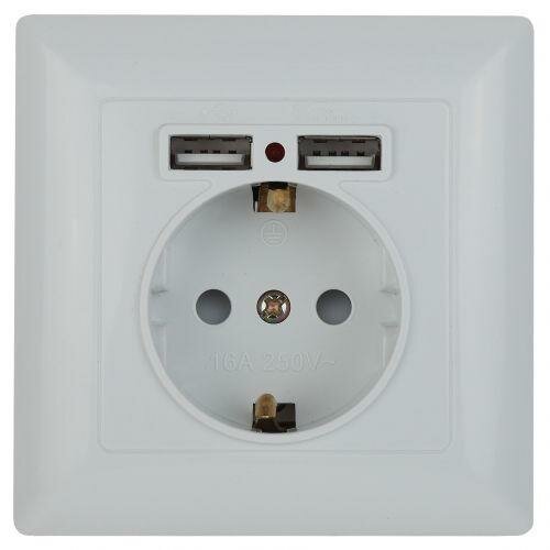Розетка 1-м СП Solo 4-410-01 16А IP20 250В 2хUSB P+E Schuko с заземл. защ. шторки бел. Intro Б0053713