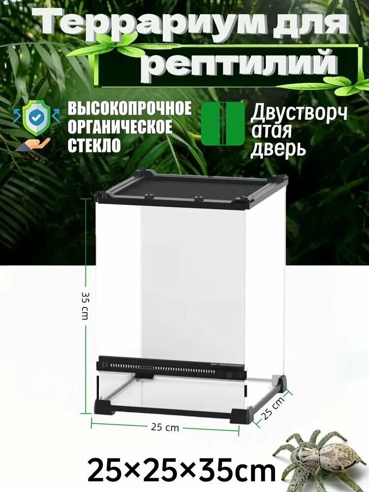 Террариум для рептилий 25х25х35 см, кологичный декорированный аквариум, для ящериц, жаб и черепах, Террариум из закаленного стекла