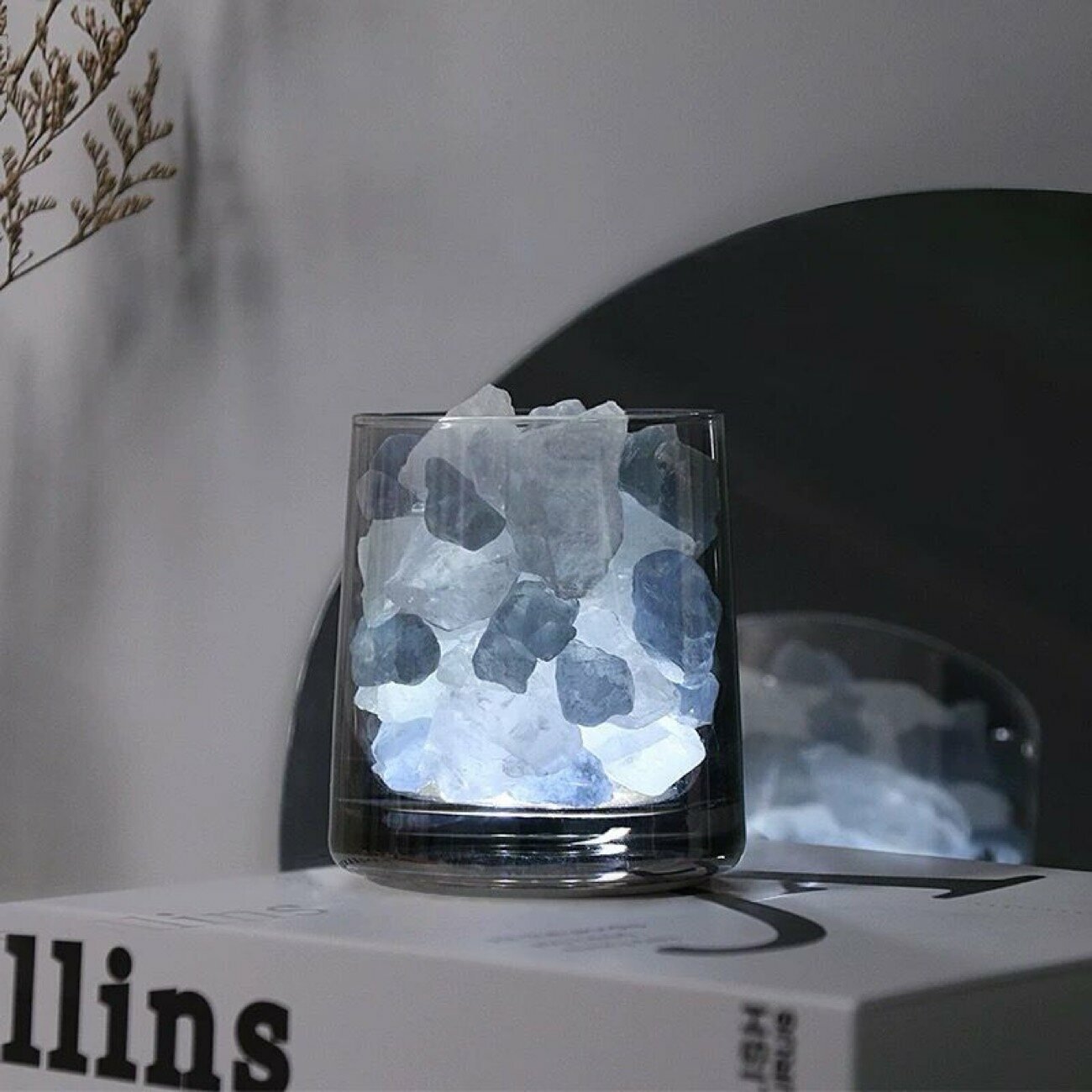Светильник с солью "Соляная лампа", дерево, гималайская соль, USB-зарядка, холодно-синий