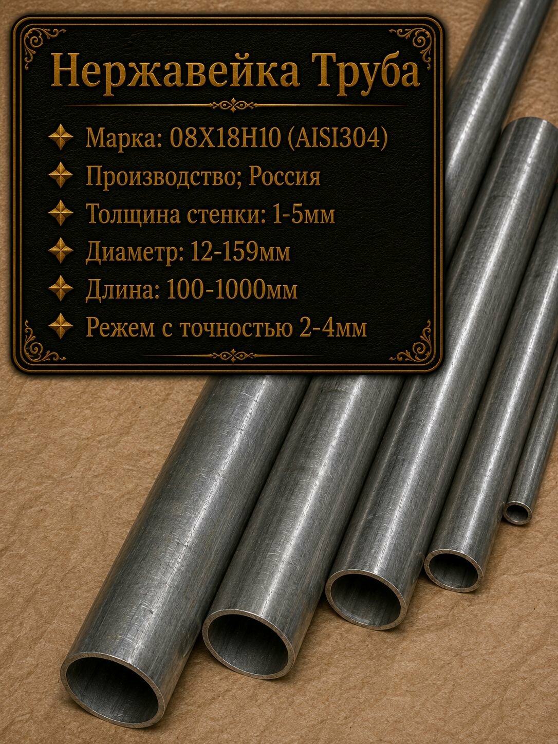 Труба нержавеющая 08Х18Н10(AISI 304), Диаметр 159 мм, Стенка 4,5 мм, Длина 100 мм