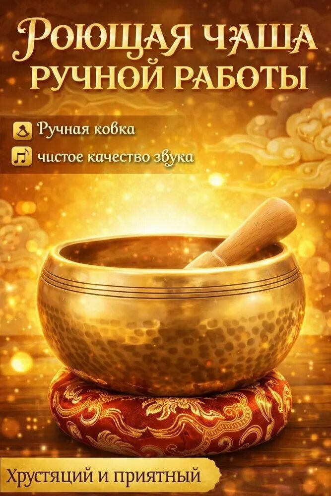 Тибетская поющая чаша 8 см для медитации и йоги, докована вручную, в комплекте стик, подушечка