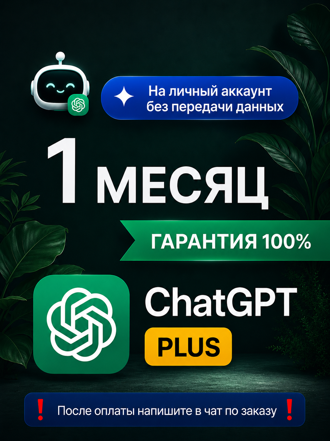 Подписка Chat GPT Plus на 1 месяц на личный аккаунт, полная гарантия, без слетов