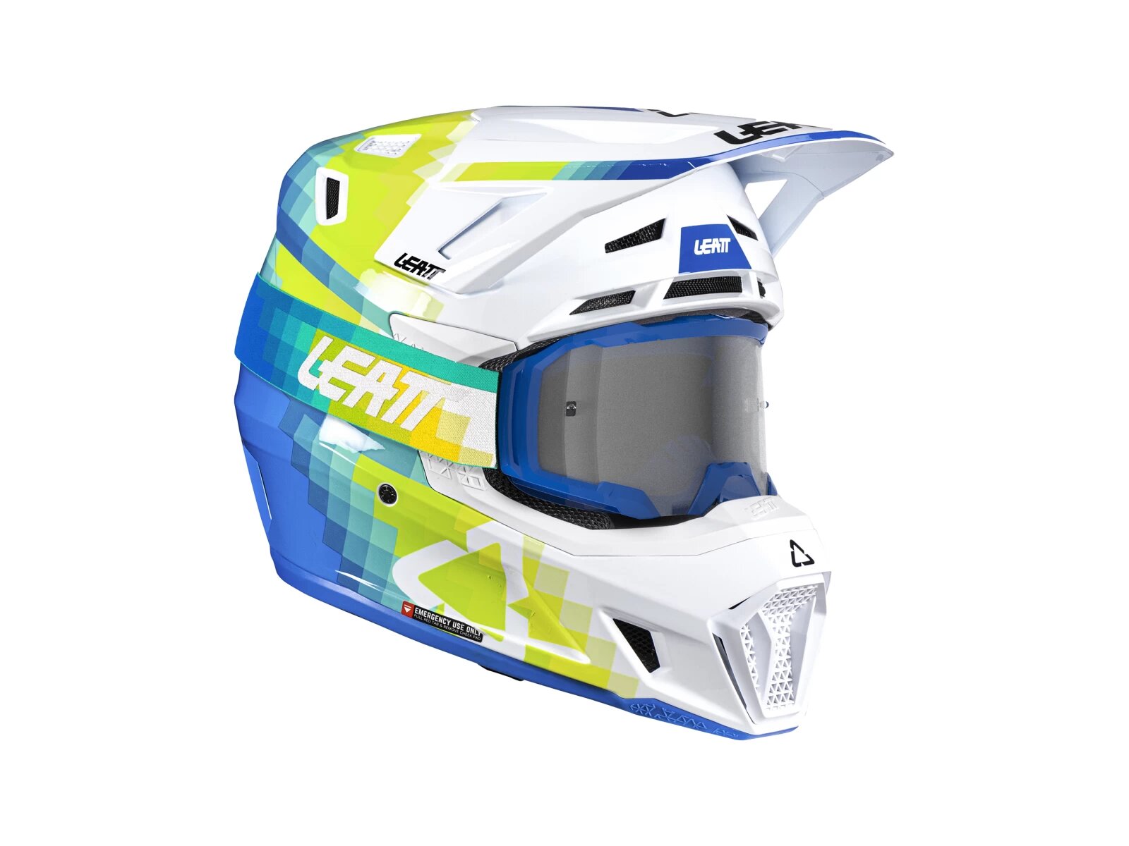 Мотошлем LEATT Moto 7.5 Helmet Kit Pixel Blue, бело-сине-зеленый, S