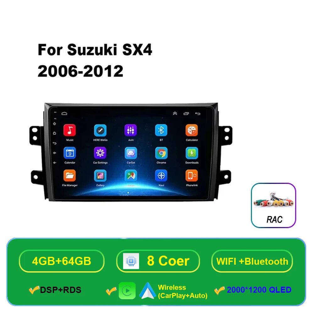 Автомагнитола Android для Suzuki SX4 2006-2012, 4G-64G, Wireless CarPlay