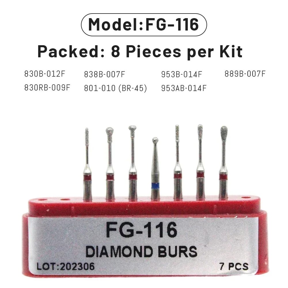 Алмазные сверла FG-116 AG, набор 8 шт