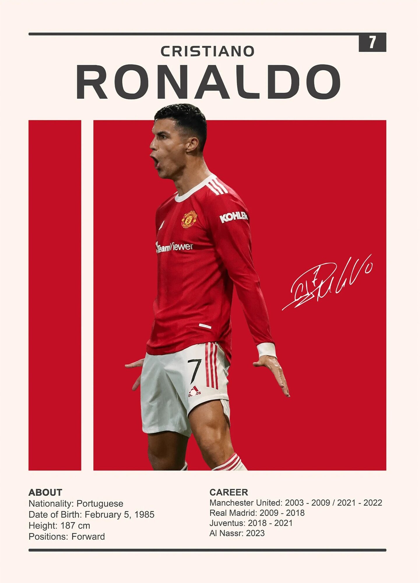 Красный постер Cristiano Ronaldo 20x30см, nn-5