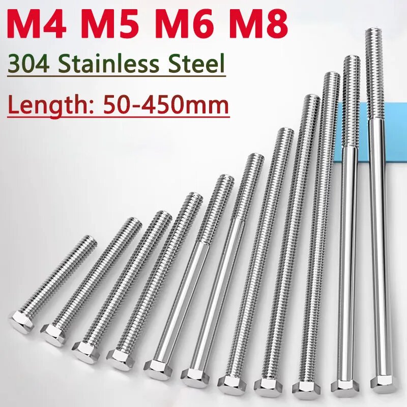 Ультрадлинные винты из нержавеющей стали M4 M5 M6 M8 50-450 мм M8x350mm-Half (1pcs)