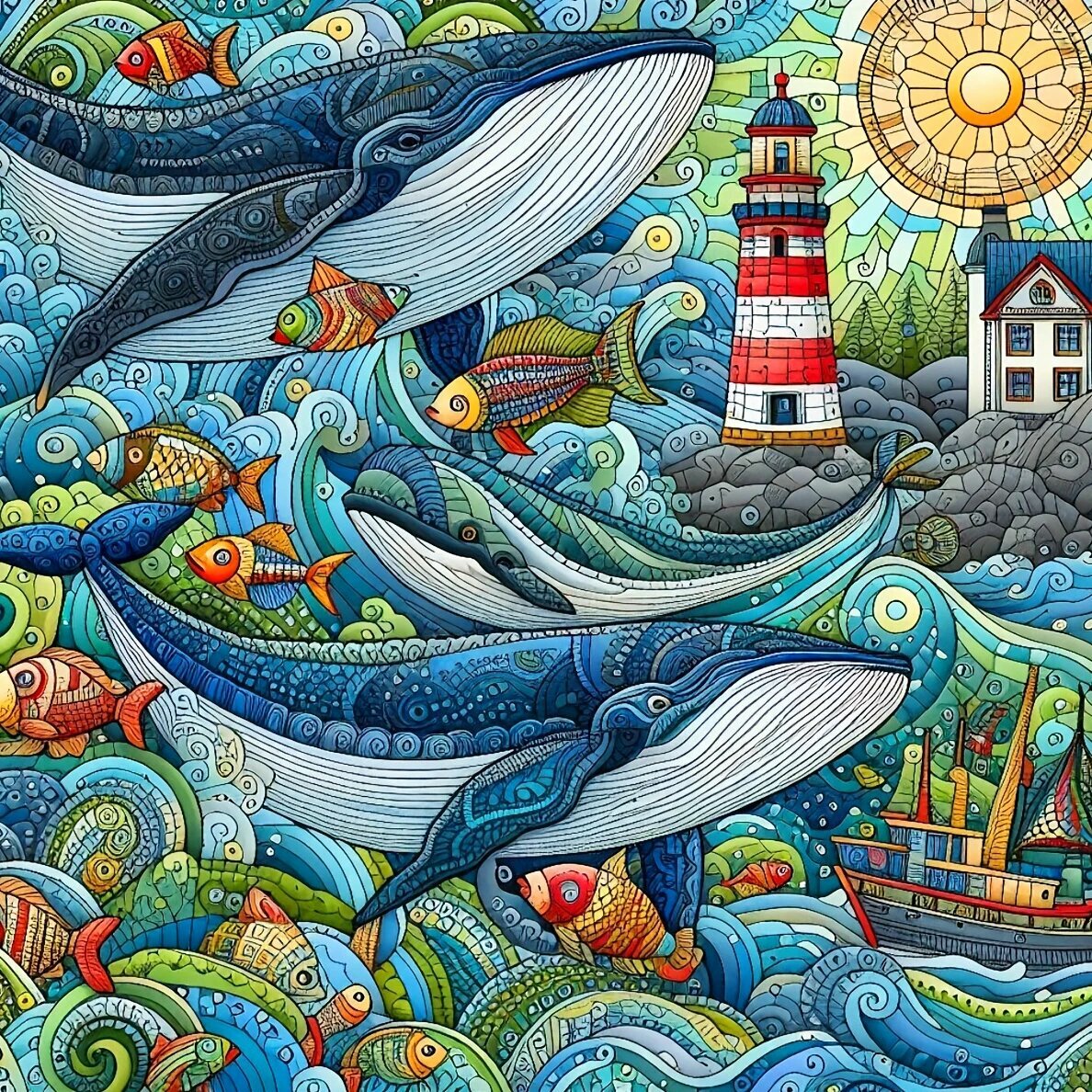 Набор для вышивания крестом "Кит и маяк" 11CT 50X50cm