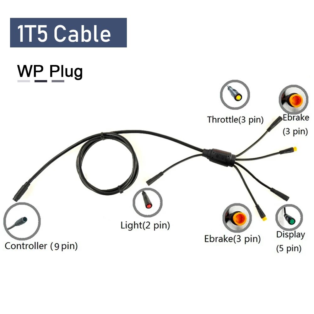 Кабель 1T5 WP Plug для электровелосипеда, Цвет: 1 to 5 cable