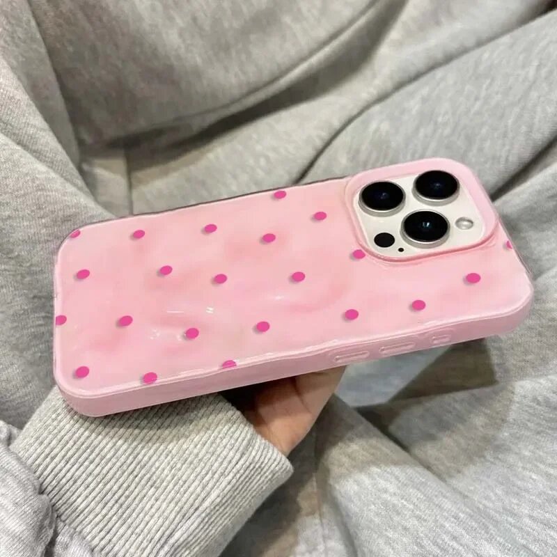 Простой однотонный чехол в горошек для iPhone 17 16 15 14 13 12 11 Pro iPhone 15, Розовый, Style3