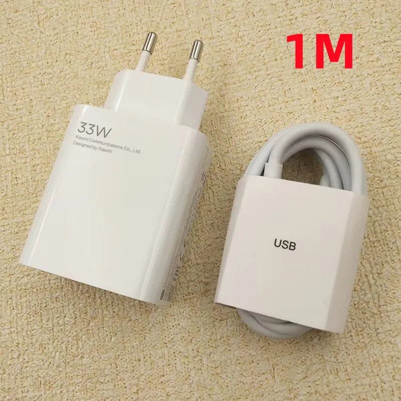 Зарядное устройство Xiaomi 33W с быстрой турбо-зарядкой, адаптер для ЕС/США, кабель Type-C 100 см для Redmi K50, K40, K30 Pro.