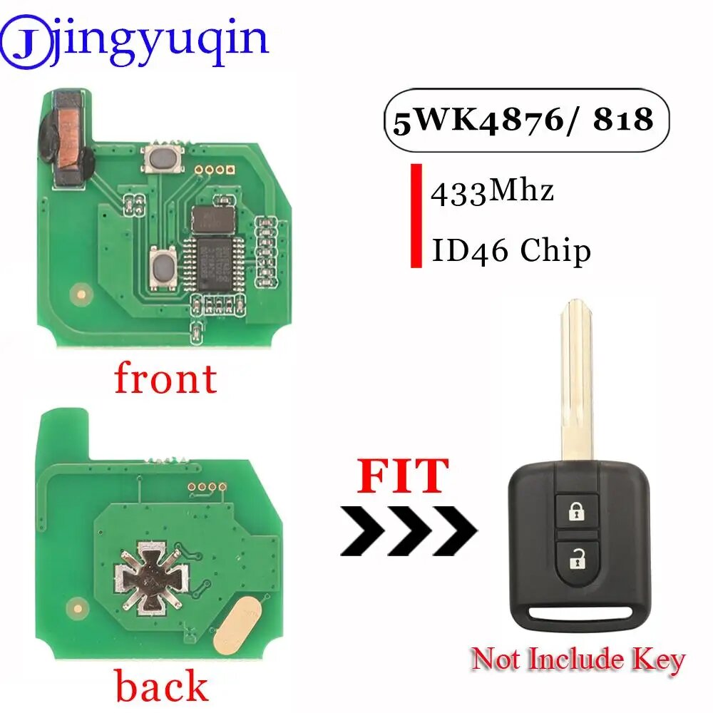 Плата дистанционного ключа Jingyuqin 5WK4 876/818 433 МГц ID46 для Nissan Elgrand, X-TRAIL, Qashqai, Navara, Micra, Note, NV200