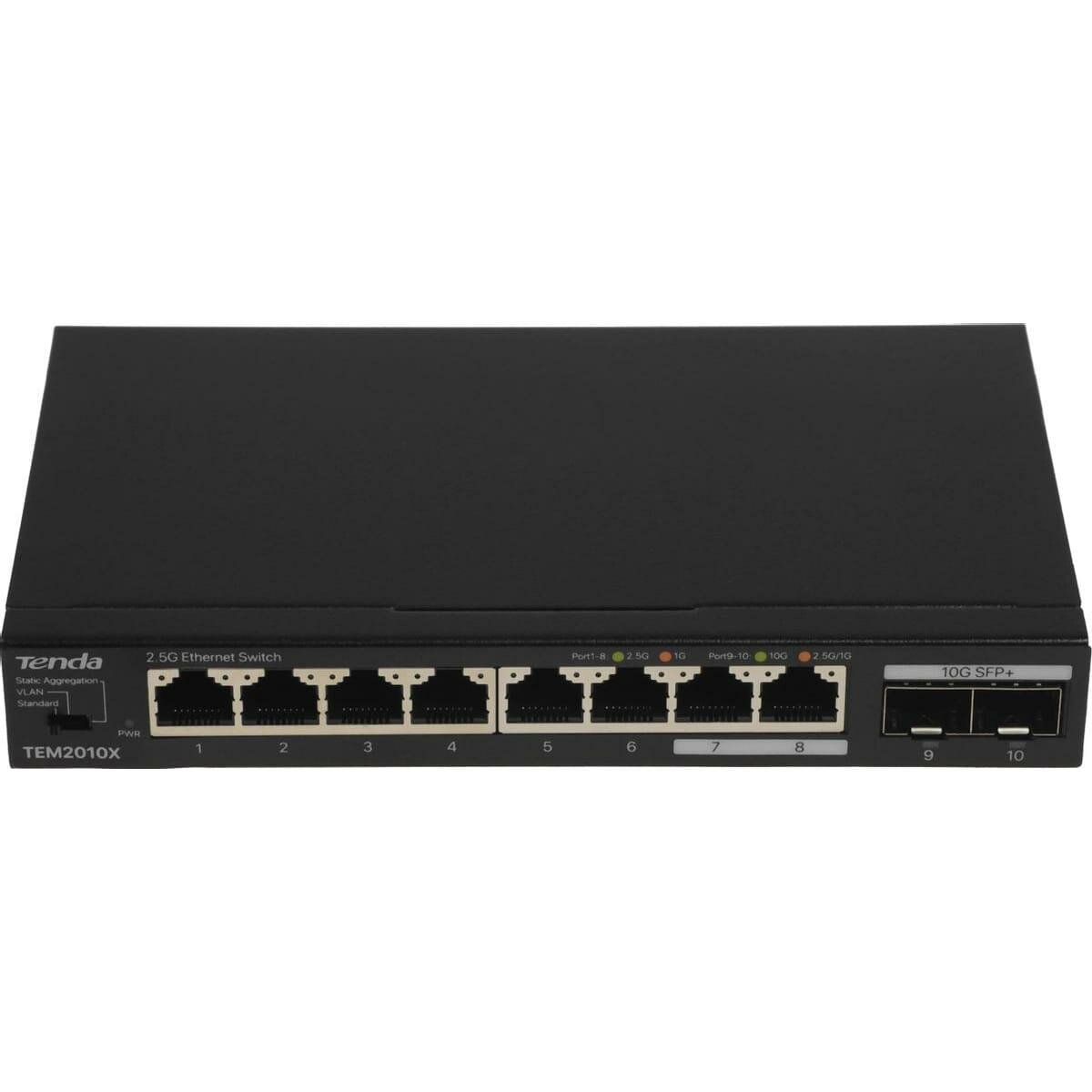 Tenda TEM2010X Коммутатор неуправляемый, 10 портов, RJ-45 8х2,5 Гбит/с, SFP+ 2х10 Гбит/с, настольный, металлический