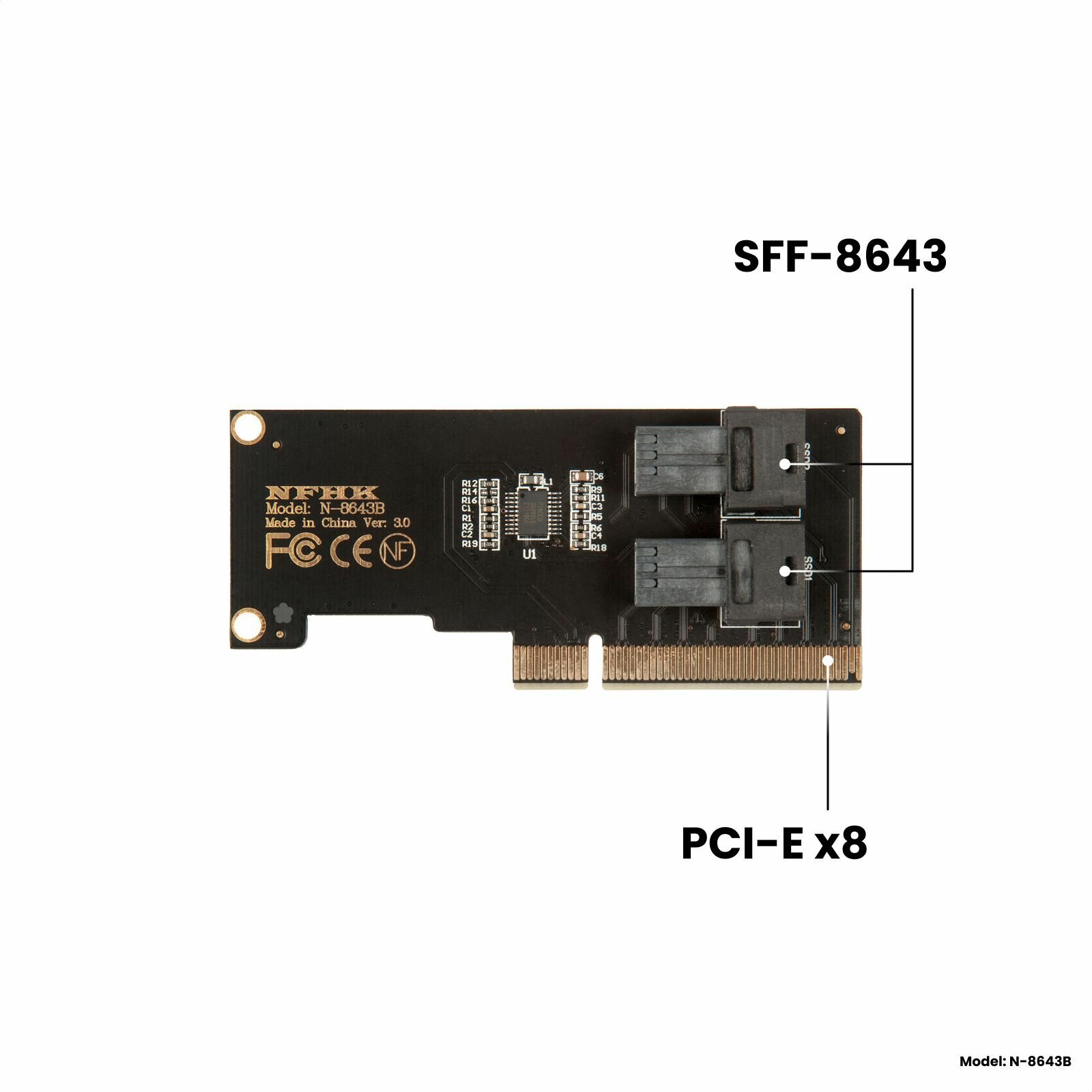 Адаптер-переходник (плата расширения) на 2 порта SFF-8643 в слот PCI-E 3.0/4.0/5.0 х8/x16, NHFK N-8643B