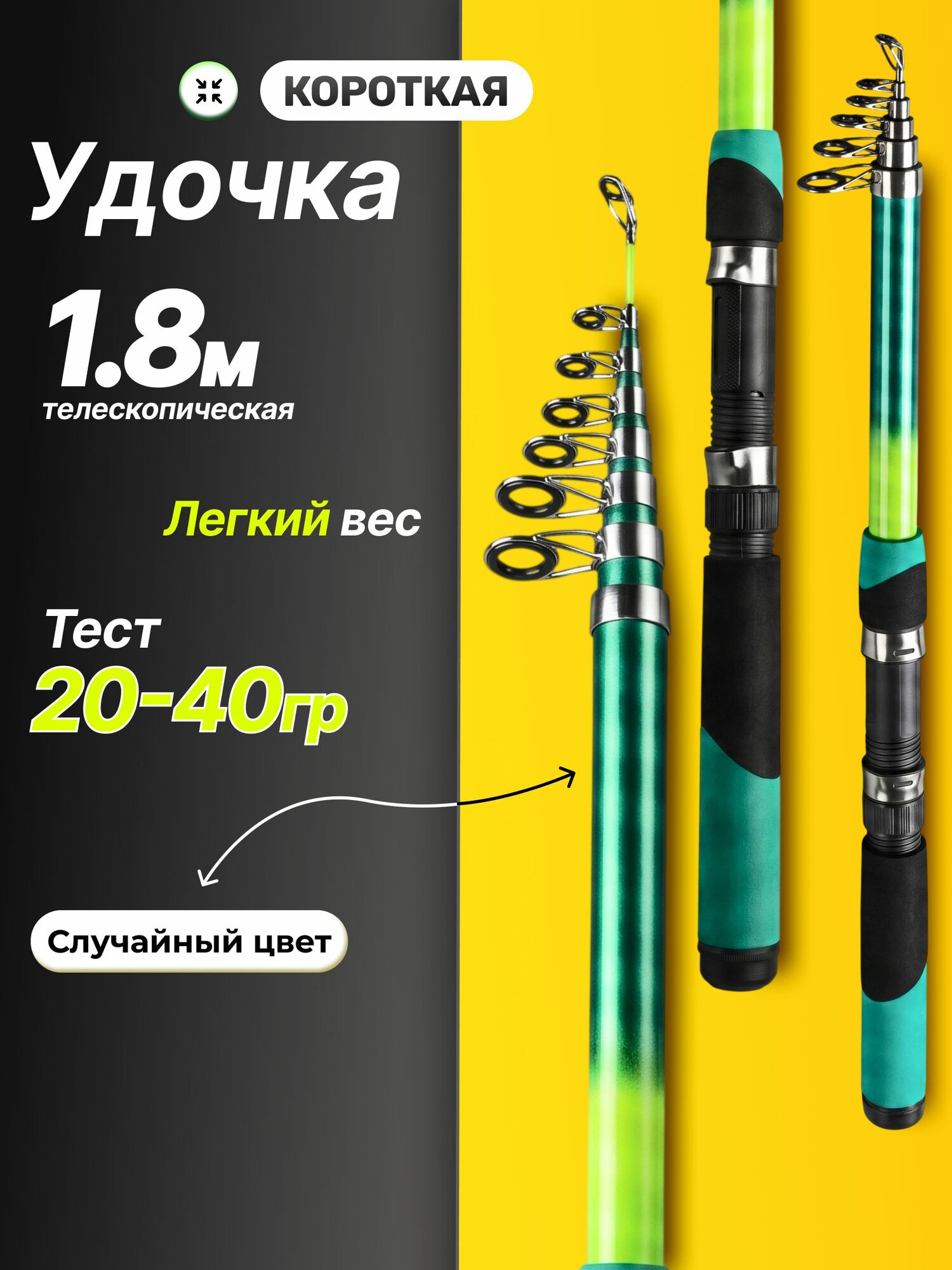 Удочка для рыбалки. Удилище телескопическое 180 см. Спиннинг для рыбалки