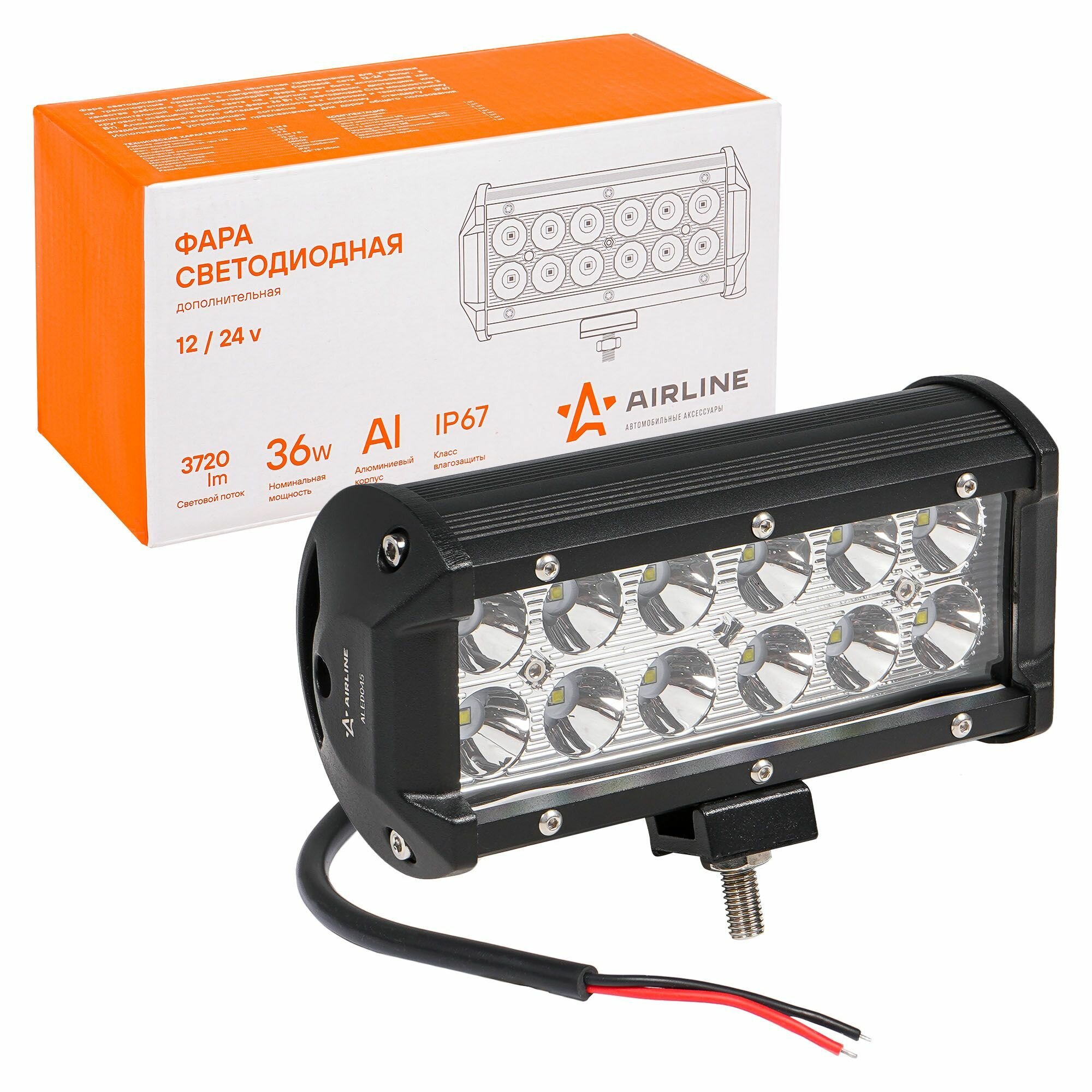 Фара светодиодная балка двухрядная 36W 165x78x65 12 LED направленный свет 12/24V (AIRLINE)