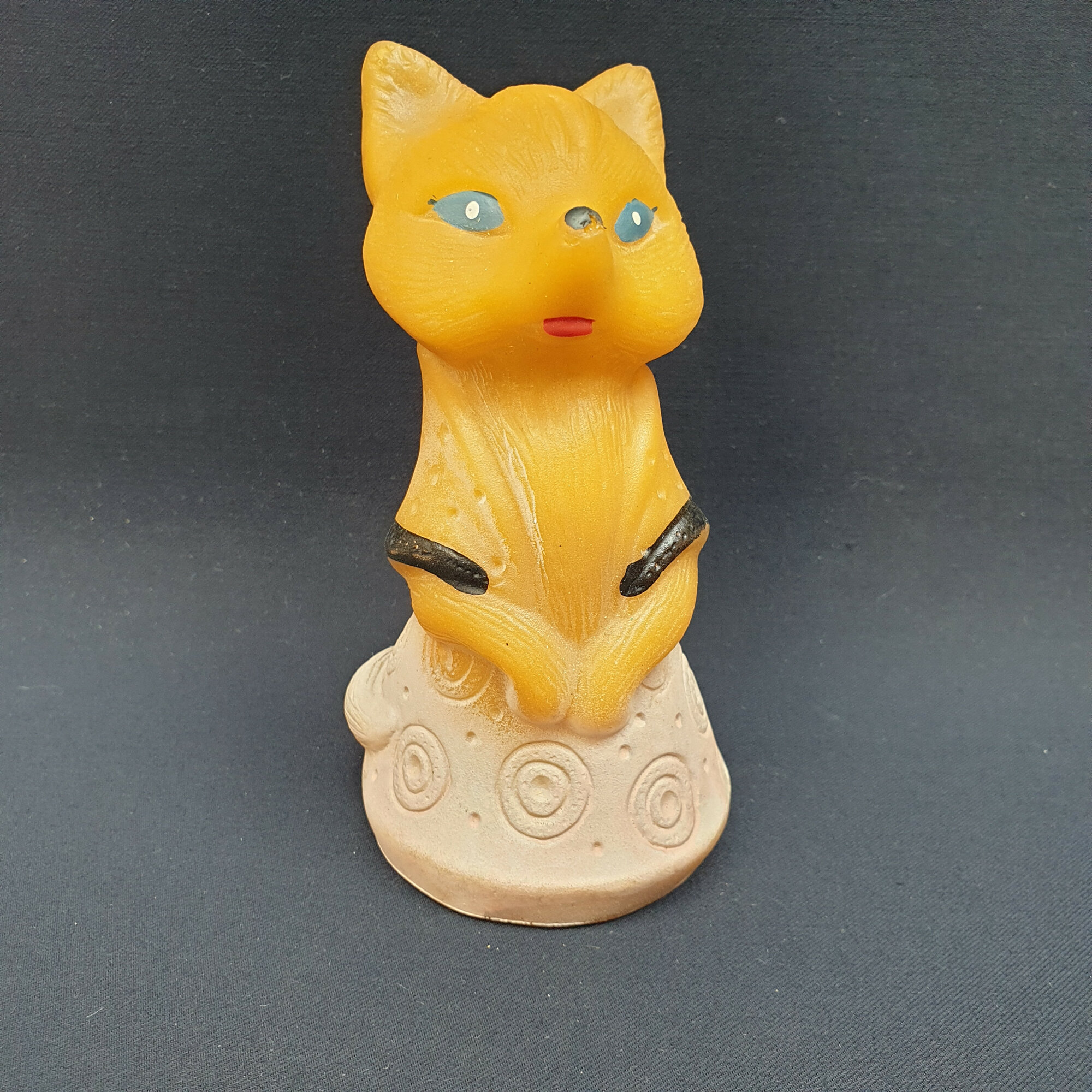 Винтажная игрушка СССР. Лисичка резиновая на подставке, коллекционная фигурка для декора