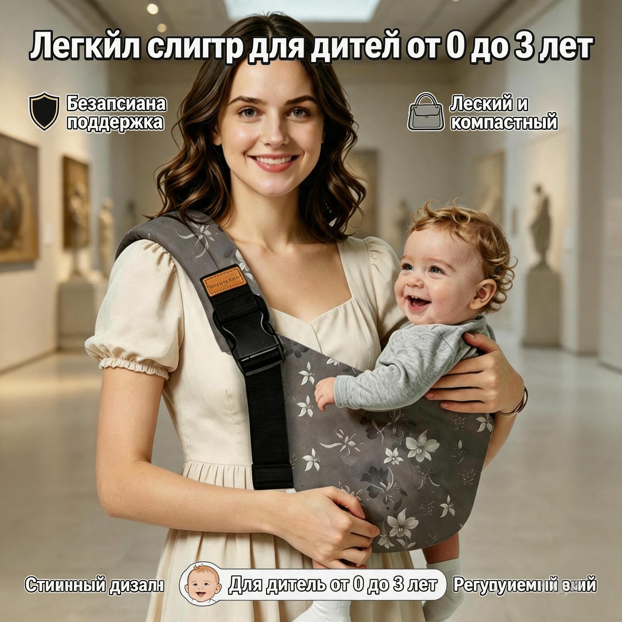 Рюкзак-типа "слинг" для новорожденных для прогулок и путешествий с малышом в поликлинику, магазин