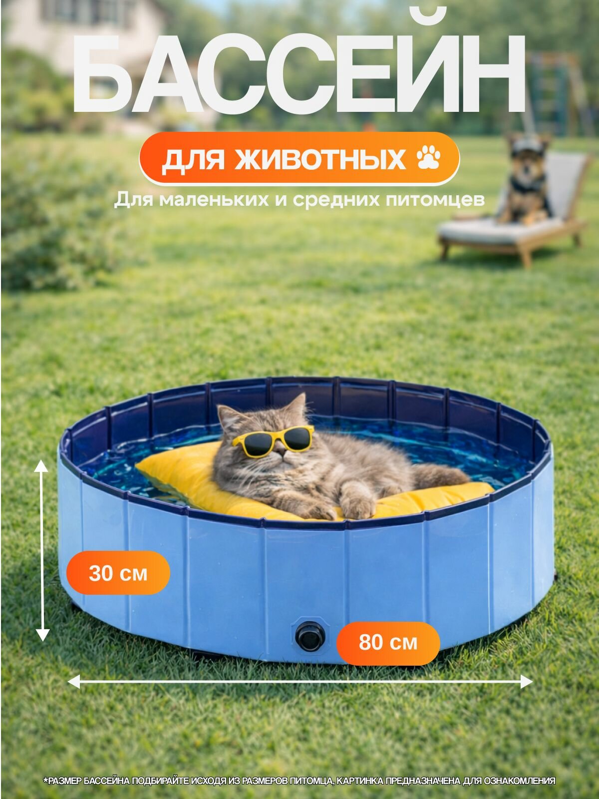 Бассейн складной для животных каркасный 80х30