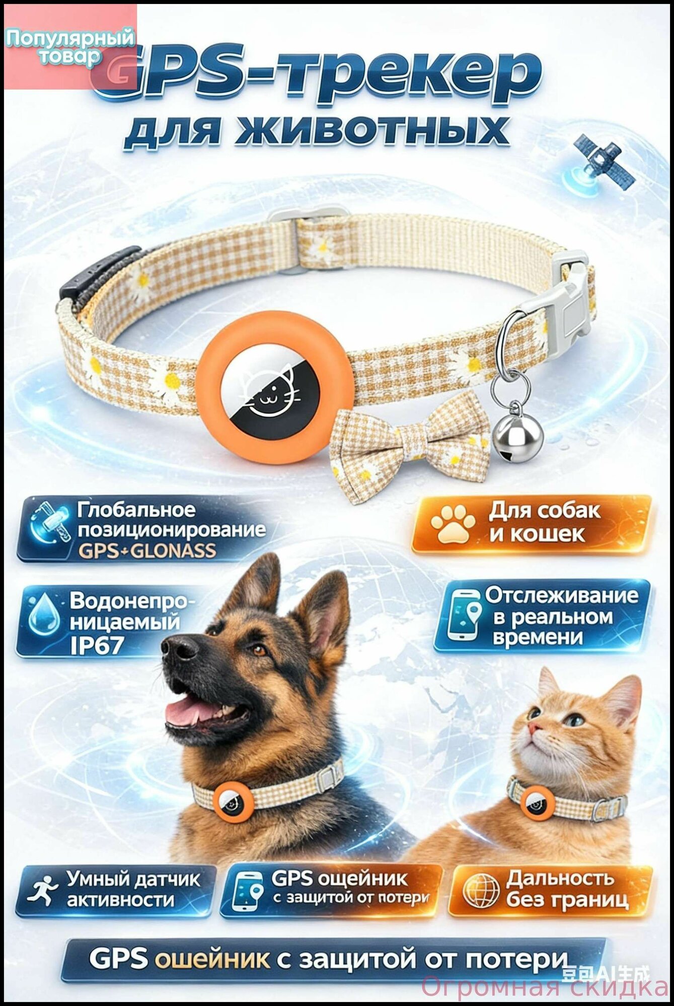 PetSafe Умный ошейник для питомцев с GPS-трекером, глобальная точная локализация, защита от удушья, черный