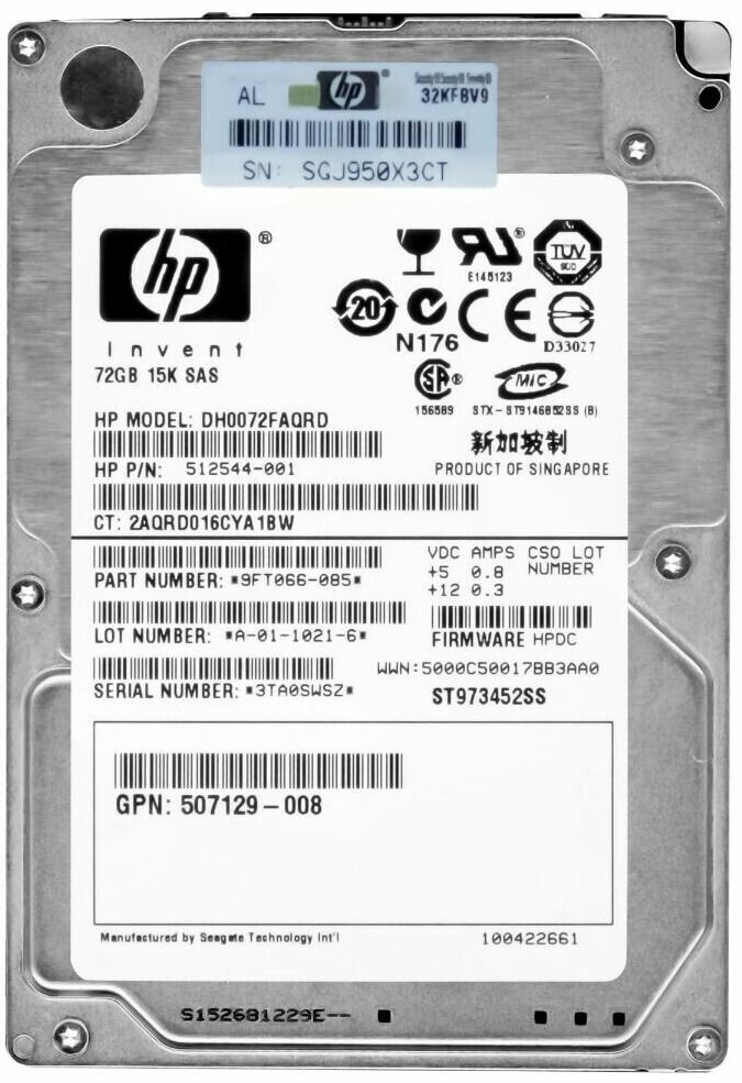 Жесткий диск HP DH0072FAQRD 512544-001 9FT066-085 507129-008 72 Гб SAS 6Gb/s 15000 об./мин. 2.5" SFF Dual-Port HotPlug. Товар уцененный