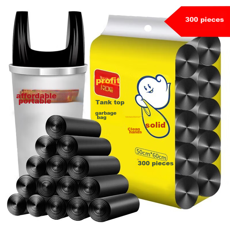 Lide Vest-Style Large Handheld Garbage Bags for Home And Office, 300 Count, 50cm*60cm, Black, Household Trash Can Bags