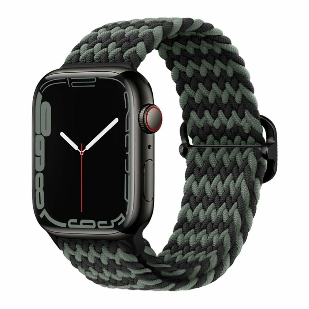 Нейлоновый ремешок для Apple Watch 38-40-41 mm series 1-10, SE, SE 2 (Черный, Темно-зеленый)
