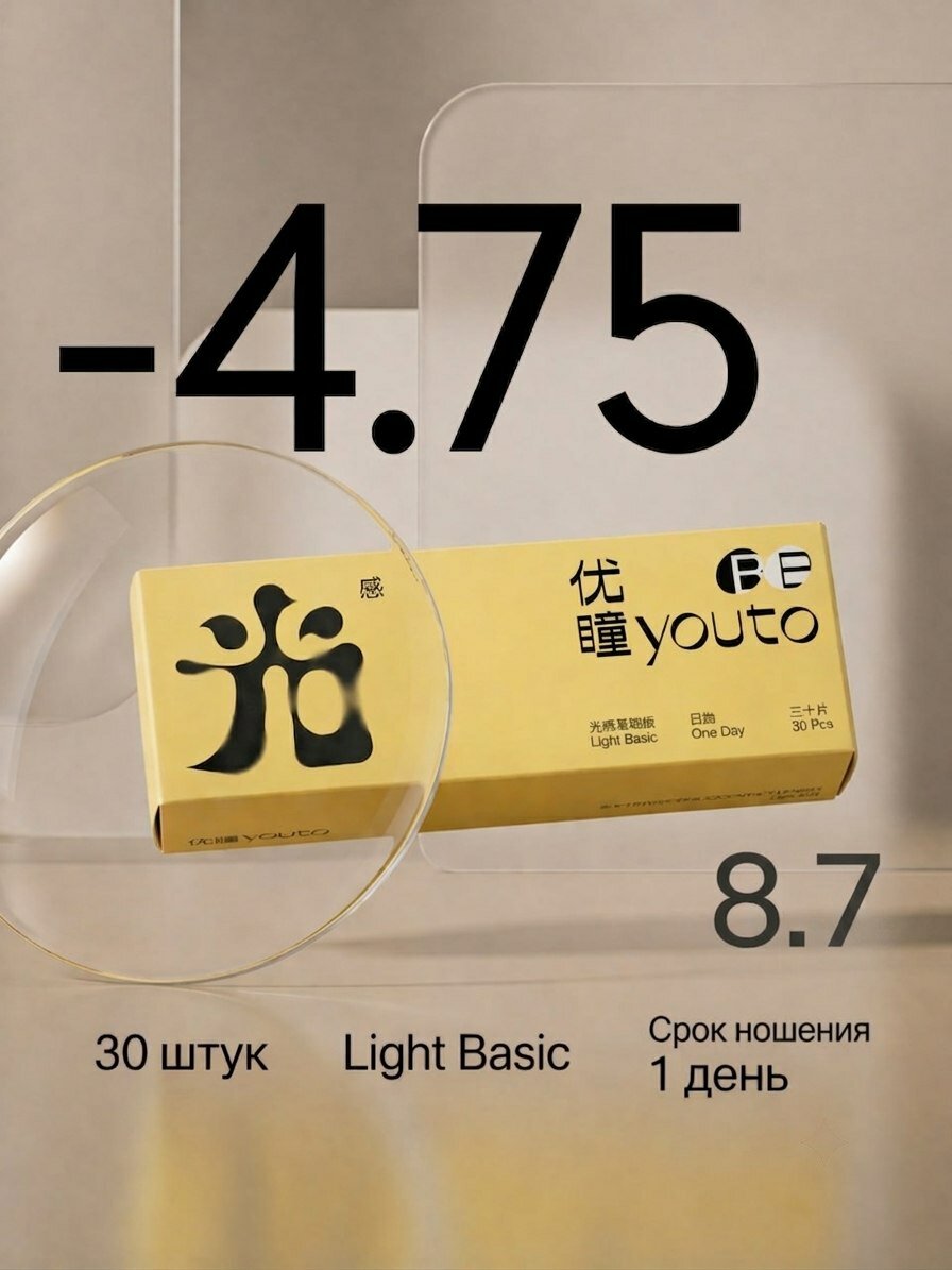 YOUTO 30 шт. Линзы контактные гидрофильные "Light Basic"Защита от синего света, однодневные