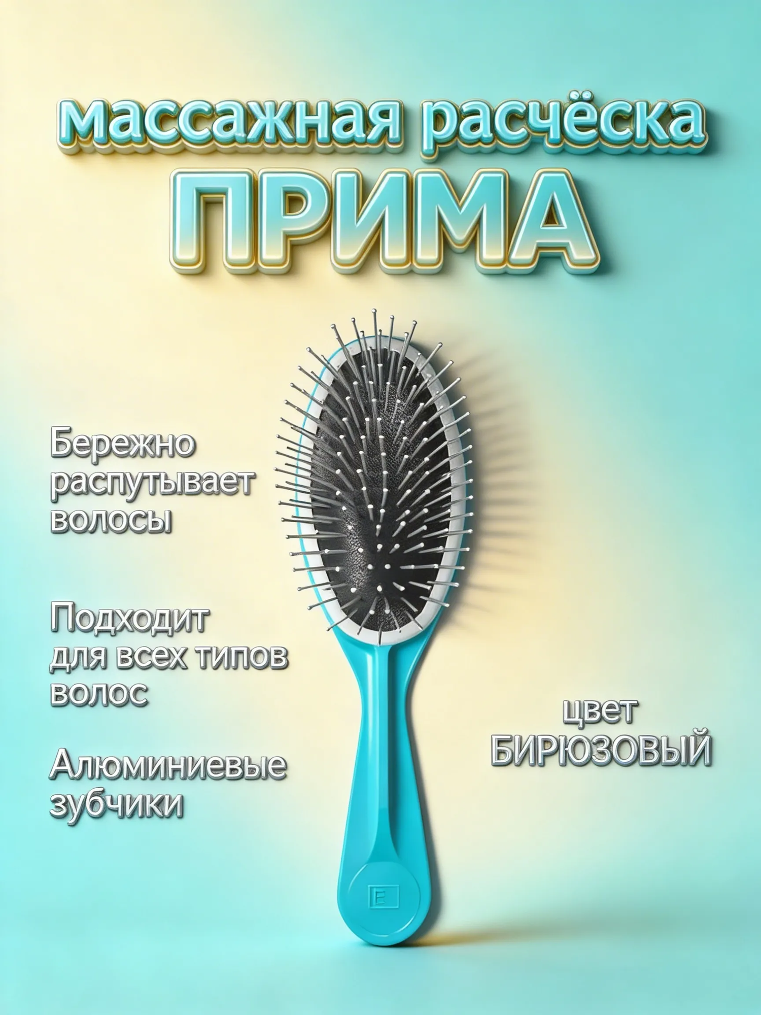 Расческа УкупрПласт "Прима", для нарощенных и вьющихся волос, массажная, бирюзовая