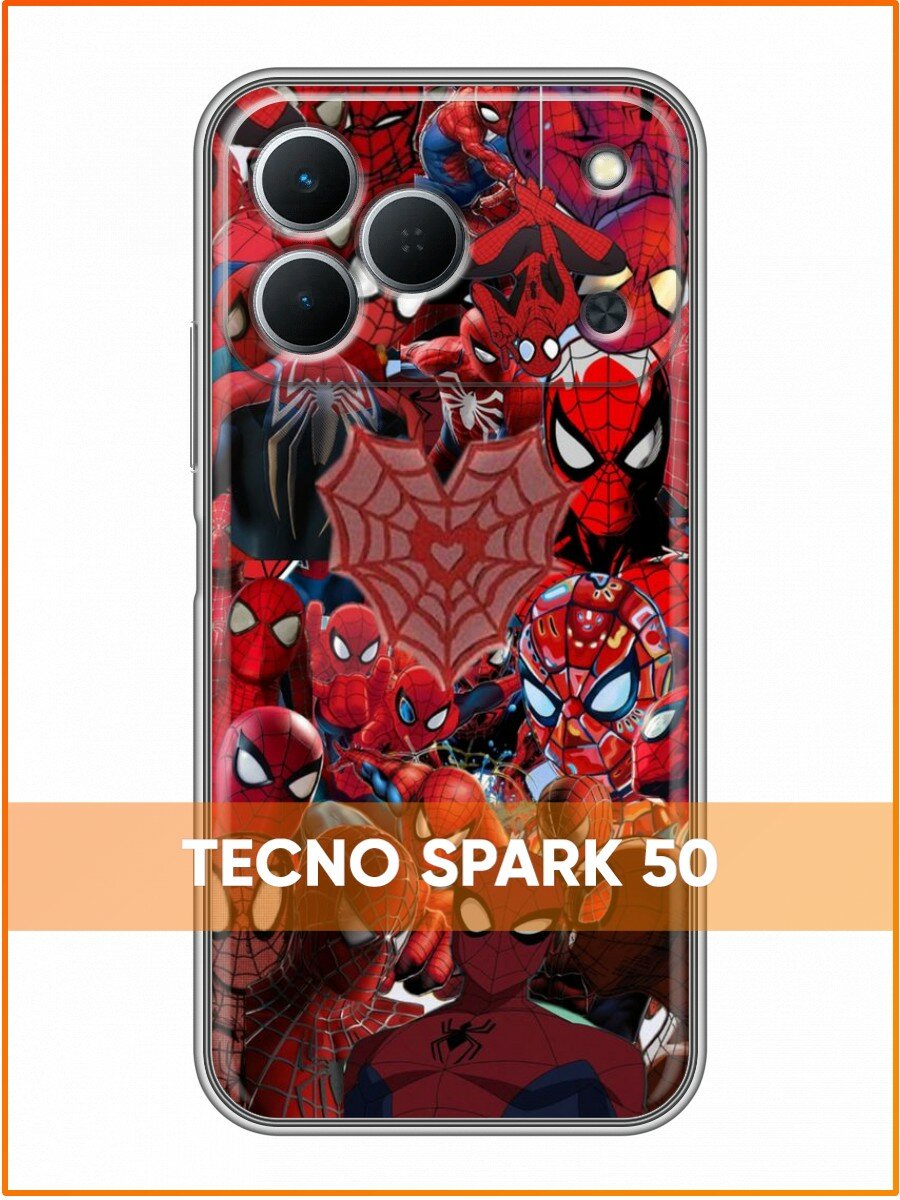 Чехол для Tecno Spark 50 с принтом для мальчиков Человек паук фон (Техно Спарк 50)