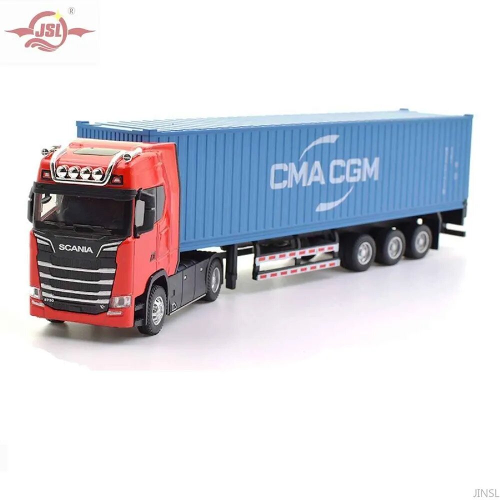 Машинка-тягач Scania с контейнером CMA CGM, масштаб 1:43, красная/синяя, с эффектами
