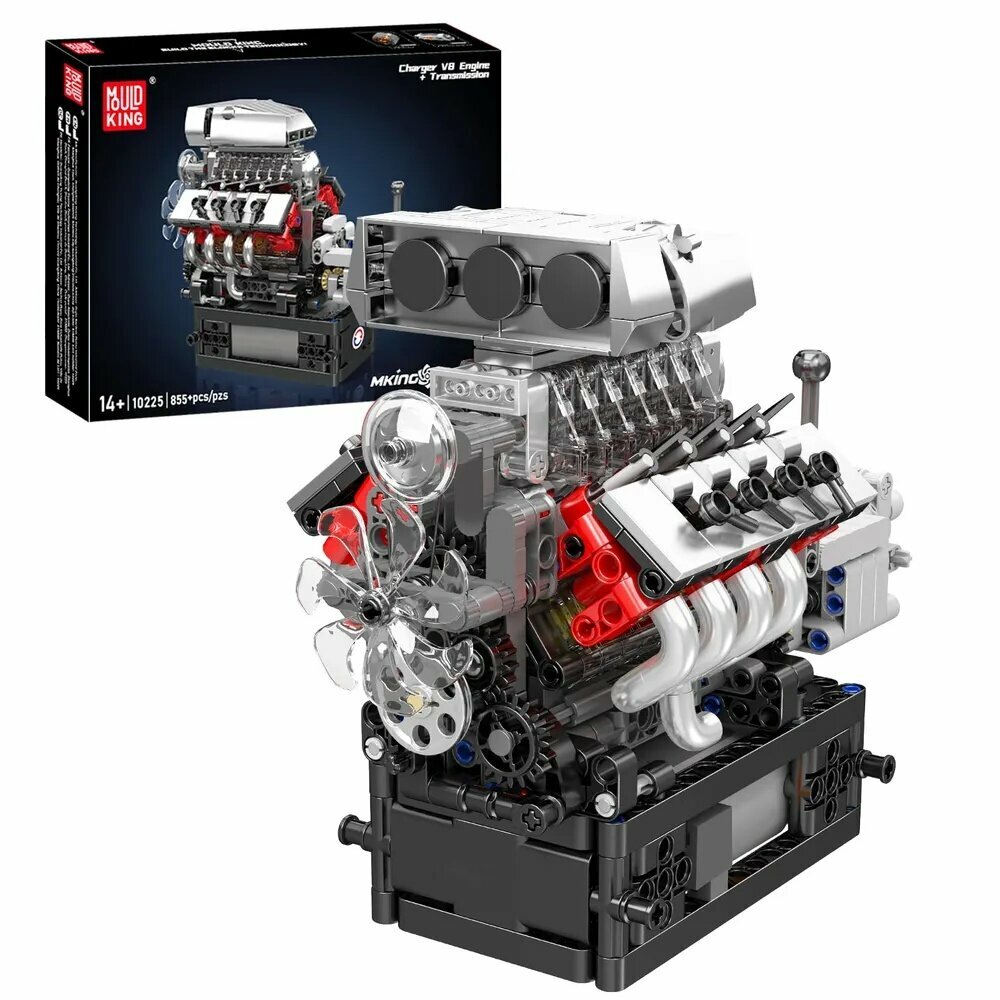Конструктор Двигатель V8+ коробка передач(855 деталей), игрушка автомобильный двигатель, конструктор для мальчика, Рекомендуемый подарок
