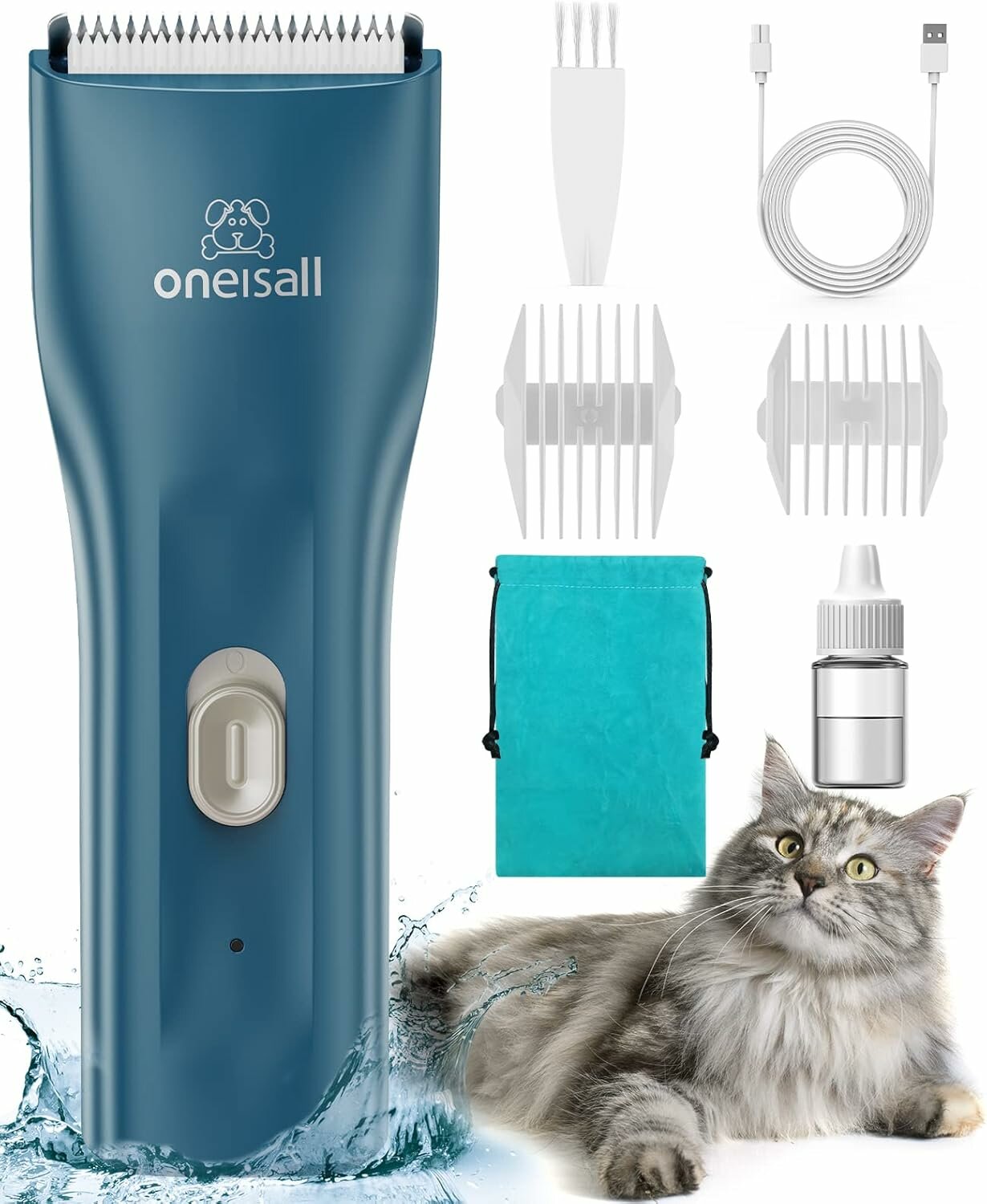 Машинка для стрижки Oneisall Булка, для собак и кошек, беспроводная, голубая