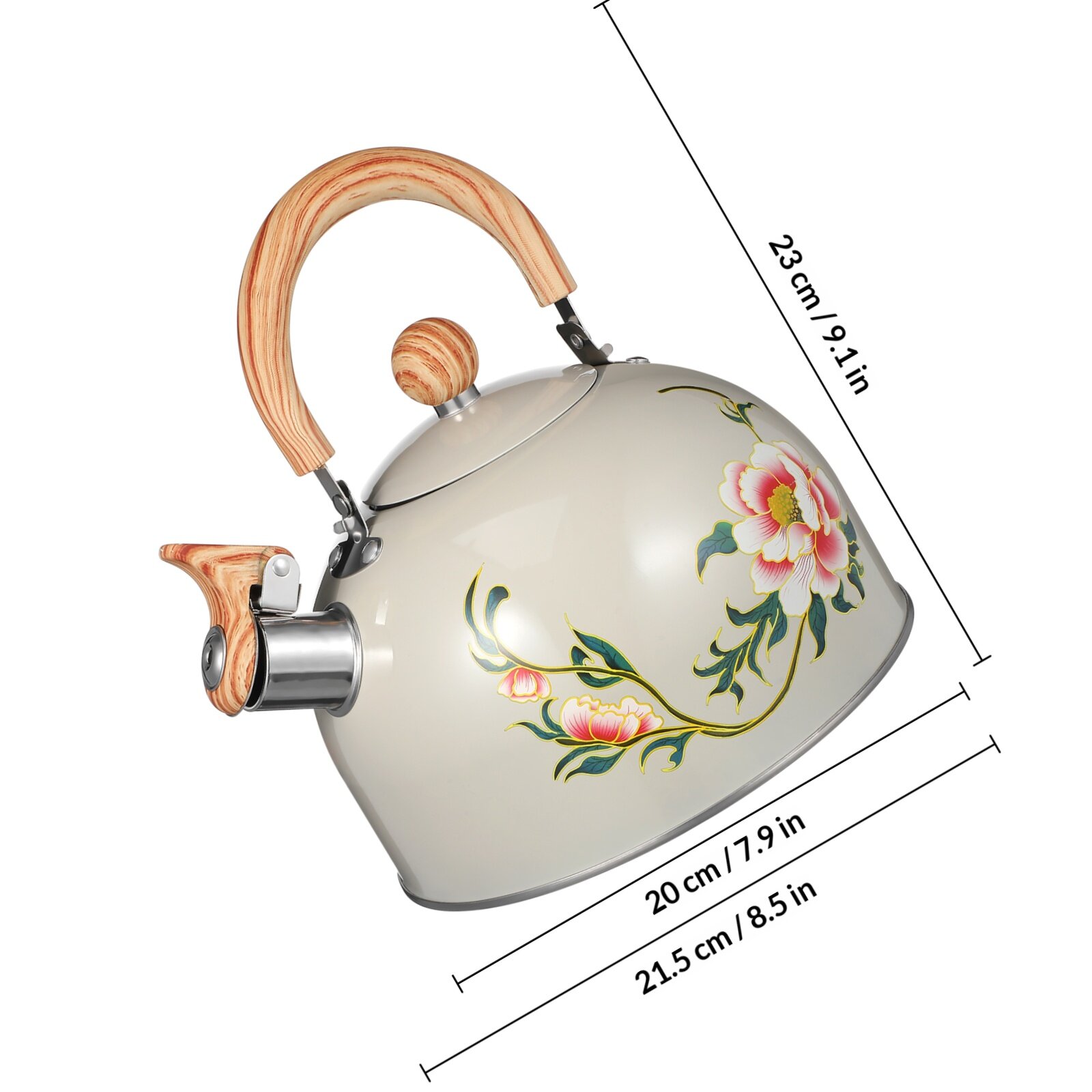 Чайник Нержавеющая Сталина С Whistle Узор Цветочный 21.50X20.00X20.00CM