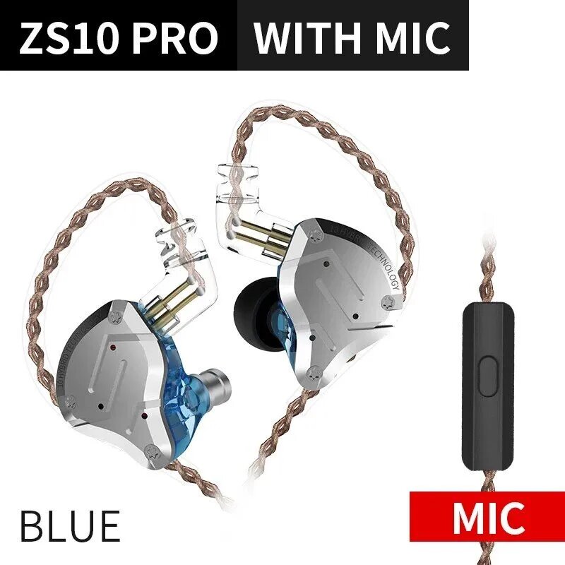 Наушники KZ ZS10 PRO, гибридные наушники-вкладыши 4BA + 1DD, наушники IEM для аудиофилов с басовой музыкой HIFI, Проводная гарнитура для спортивных игр с шумоподавлением,2-контактные съемные мониторы