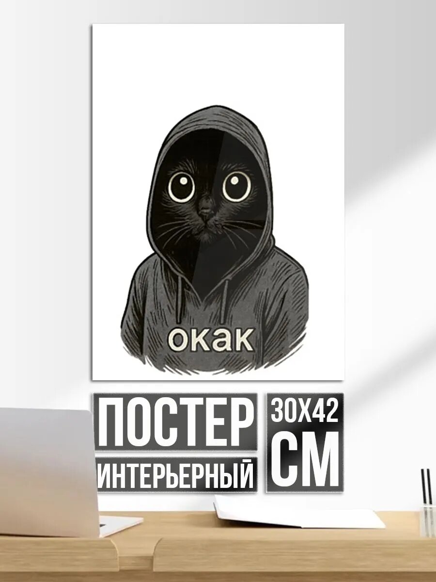 Постер на стену Мем окак с котом